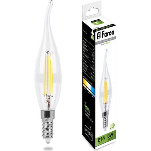 Лампа светодиодная LED 5вт Е14 белый свеча на ветру FILAMENT | код 25576 | FERON ( 1шт )