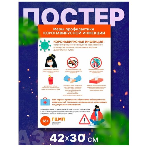 Постер плакат медицинский "Ковид 19, covid" А3,42х30см