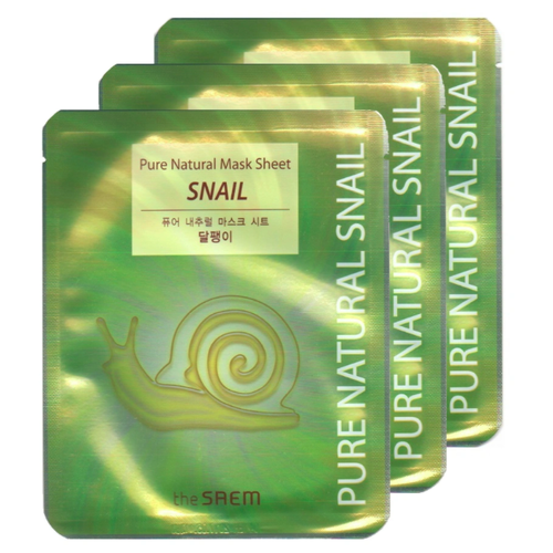 The Saem тканевая маска Pure Natural с муцином улитки, 20 мл, 3 уп.