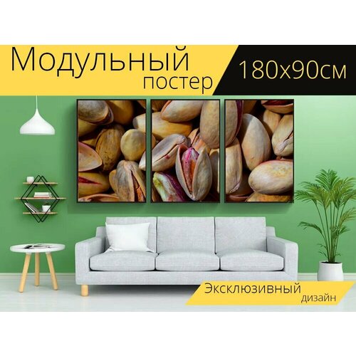 Модульный постер "Фисташка, орехи, еда" 180 x 90 см. для интерьера