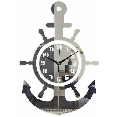 Часы-наклейка, серия: DIY, Якорь, 45 х 31 см, 1 ААА, серебро