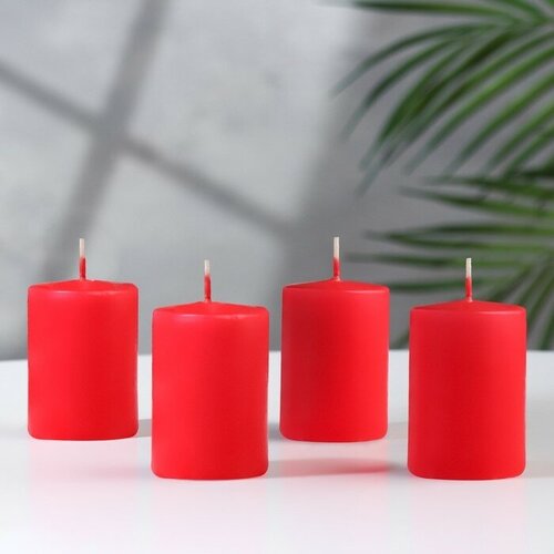 Набор свечей-цилиндров "Интерьерный", 4 шт, 6х4 см, 10 ч, красный