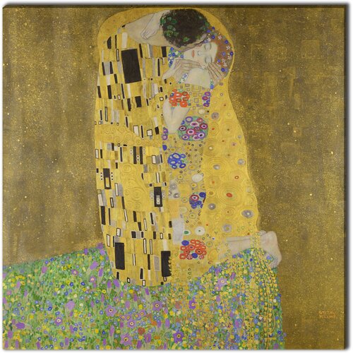Картина для интерьера на холсте Густава Климта - "Поцелуй" 70х70, холст натянут на подрамник