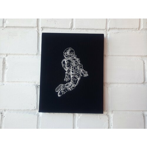 Вышитая картина на подрамнике Космонавт, декор, вышивка, холст, космос, принт, постер