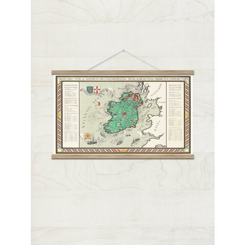 Постер / Плакат / Картина на холсте Старинная карта на холсте - Карта с зеленым островом на английском языке 50x70
