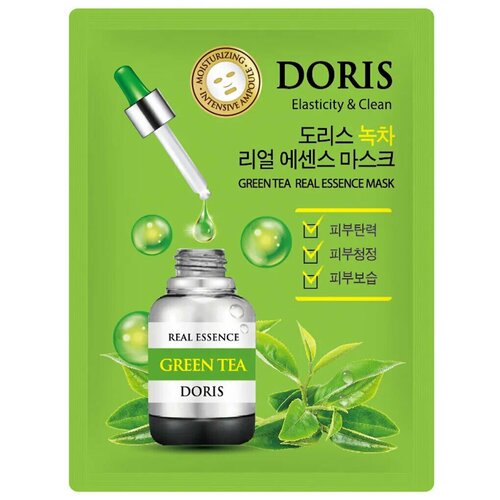 Jigott Тканевые маски для лица с экстрактом Зеленого чая Doris Real Essence Mask Green Tea, 25мл х 10шт