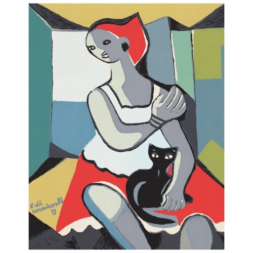 Репродукция на холсте Женщина с кошкой Кавальканти Ди 30см. x 38см.