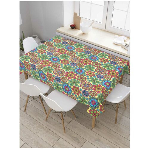 Скатерть прямоугольная JoyArty на кухонный стол "Цветочное изобилие" из оксфорда, 180x145 см