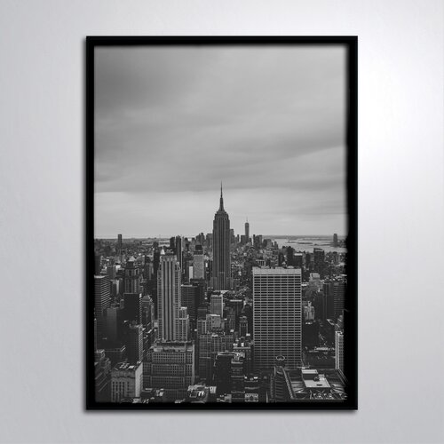 Постер в раме/Постер для интерьера/Плакат интерьерный черно-белый с архитектурой Эмпайр Билдинг Нью Йорк