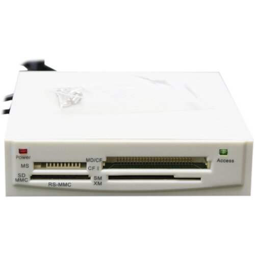 Картридер внутренний Flash card reader, USB2.0, MS/PRO/DUO/SD/MMC/CF/Microdrive, в отсек 3.5", белый