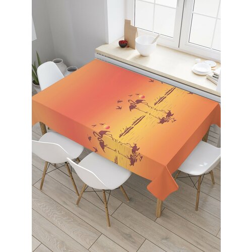 Прямоугольная тканевая скатерть на стол JoyArty с рисунком "Фламинго на закате" 145 на 180 см