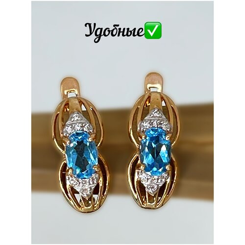 Серьги двусторонние Стецова Е.А., желтое, комбинированное, красное золото, 585 проба, родирование, фианит, топаз