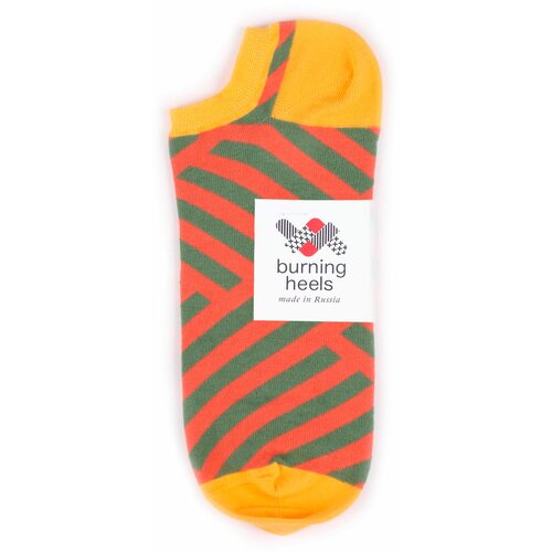 Носки Burning Heels Короткие носки с узорами Burning Heels Ankle, размер 39-41, зеленый, оранжевый, желтый