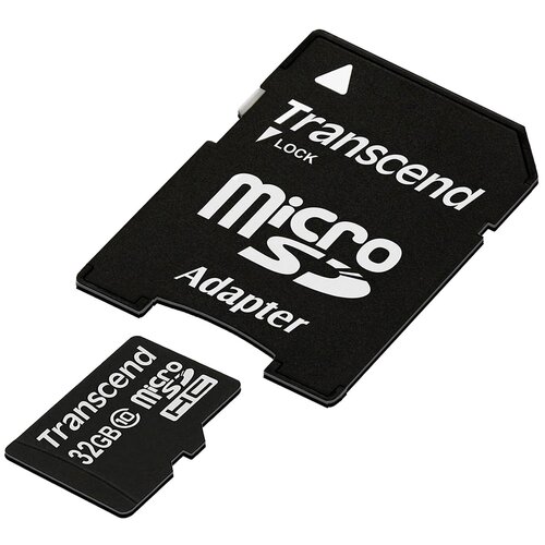 Карта памяти Transcend microSDHC 32 ГБ Class 10, V10, A1, UHS-I U1, R 30 МБ/с, адаптер на SD, 1 шт., черный