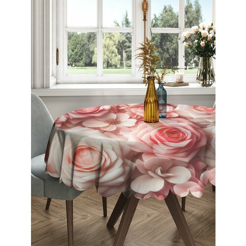 Скатерть круглая тканевая на стол JoyArty с рисунком "Нежность" 150 на 150 см , серия 8 марта