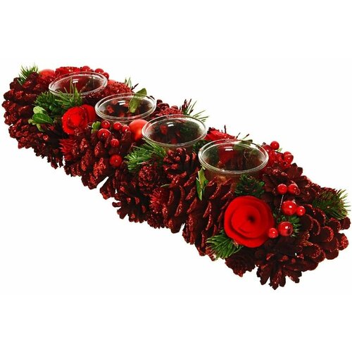 Подсвечник из шишек FOREST IN RED, на 4 чайных свечи, 45 см, Kaemingk 620201