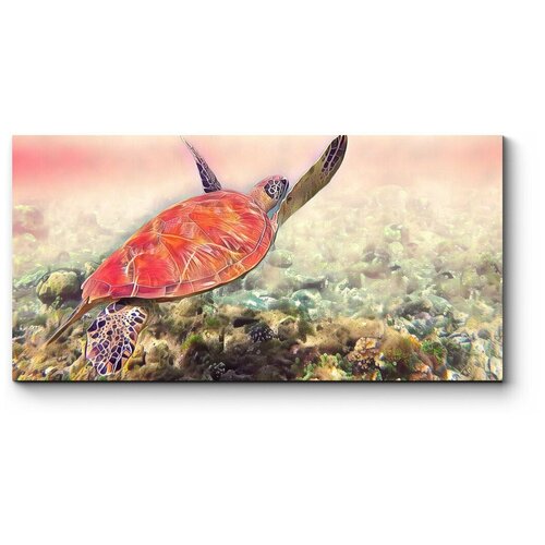 Модульная картина Плывущая яркая черепаха 80x40