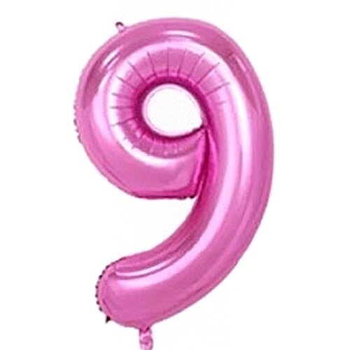 Фольгированный шар цифра девять - 9 розовая, 102 см (40 дюймов) с гелием