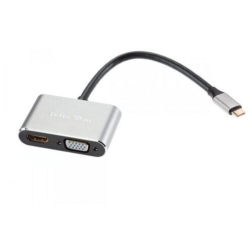 Кабель-концентратор USB3.1 TypeCm /HDMI+USB3.0+PD+VGA Alum Grey 4K30Hz, Telecom