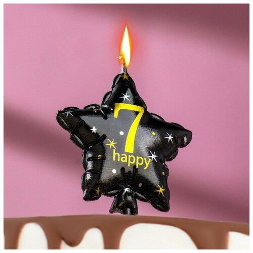 Свеча в торт на шпажке Воздушный шарик, цифра 7, 5,5 см, черная с золотом