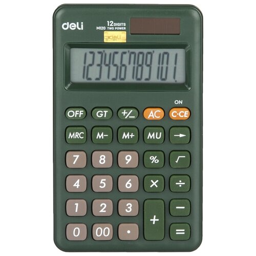 Калькулятор настольн. компакт. Deli EM120,12р, дв. питание, 118x70мм, зеленый