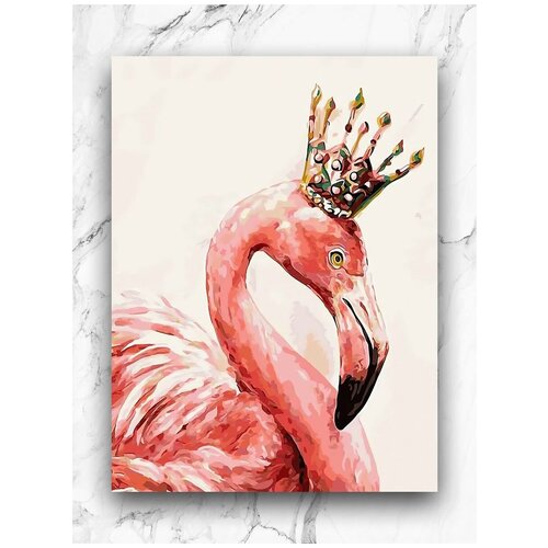 Картины для интерьера на холсте 60х80 см/ Розовый фламинго в короне