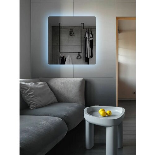Зеркало для ванной Prisma 70*70 квадратное с холодной LED-подсветкой без кнопки