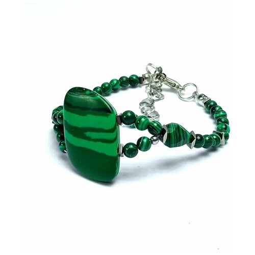 Браслет-цепочка AV Jewelry серебряный из малахита размер 17-22 ручная работа ювелирная бижутерия, малахит, размер 18 см., размер L, зеленый, серебряный