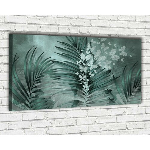 Картина на стену для интерьера на натуральном холсте "Растения в серых тонах / Абстракция" 60*100 см. ДоброДаров. Крепления в подарок / Большой размер Ф0228