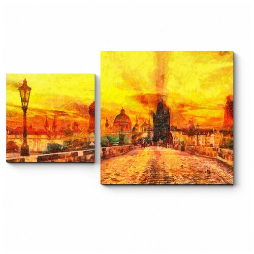 Модульная картина Первые лучи солнца над Карловым мостом, Прага 80x48