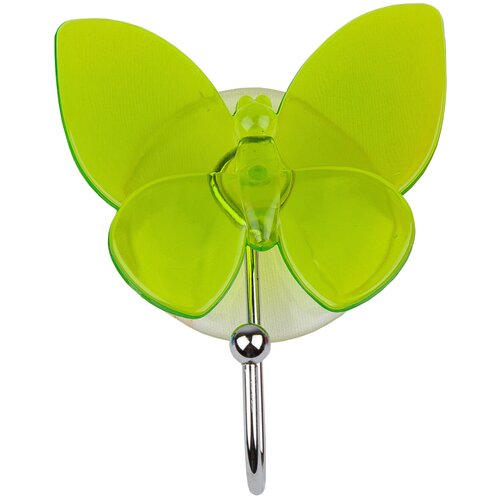 Крючок одинарный пластиковый на присоске Бабочка зеленый 94-001
