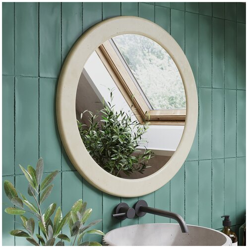 Зеркало для ванной Luna, настенное круглое зеркало в раме 59х59 см, бетон, кремовое глянцевое