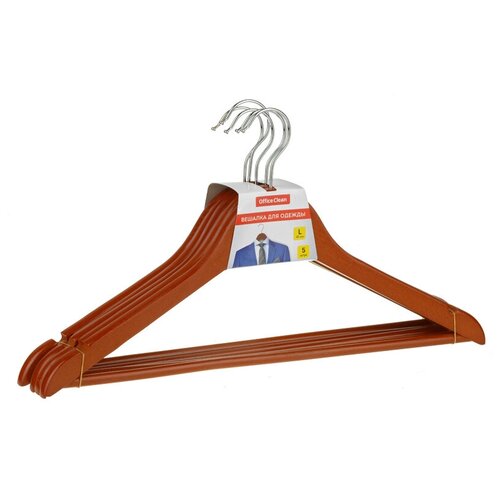 Вешалка-плечики OfficeClean, деревянные, с перекладиной, 45 см, цвет вишня, в наборе 5 штук