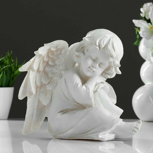 Фигура 'Ангелочек с крыльями сидит' белый, 17х20х25см