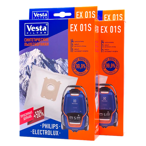 Пылесборники 2 упак (всего 8 шт и 4 фильтра) синтетические Vesta filter EX01S