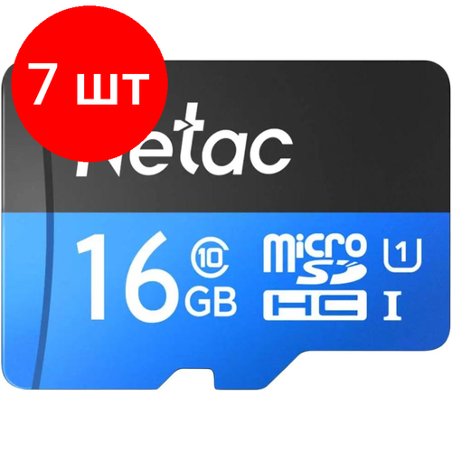 Комплект 7 штук, Карта памяти Netac MicroSD card P500 Standard 16GB, retail version w/SD