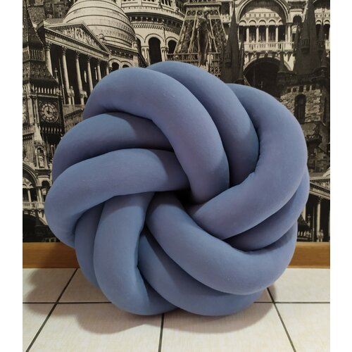 Большая декоративная подушка-узел 40х40 см/Современная интерьерная мягкая напольная подушка ручной работы серо-синего цвета/Кельтский узел(С0026)