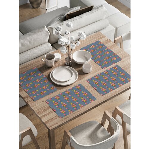 Набор прямоугольных тканевых салфеток на стол для сервировки JoyArty "Весенние цветы" плейсмат, 30x46 см, 4шт.