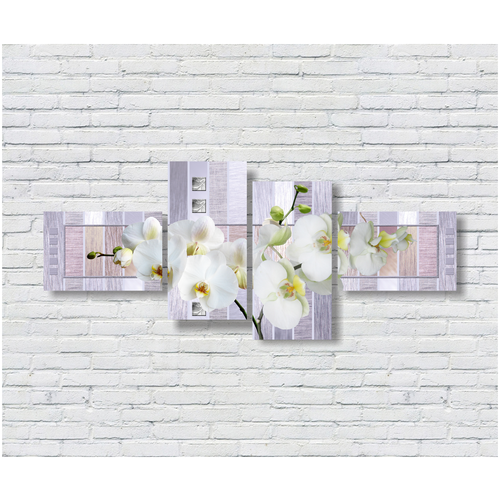 Модульная картина "Белые орхидеи на абстрактном фоне" 150х67 см