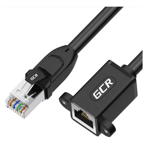 Удлинитель патч-корда FTP cat.6 10 Гбит/c RJ45M / RJ45F для подключения интернета c креплением под винт (GCR-ELNC66), черный, 1.0м