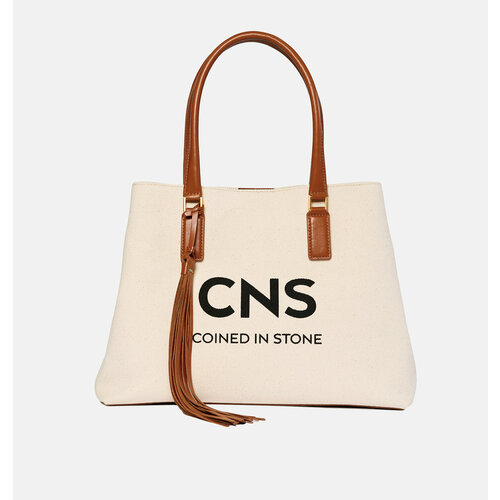 Сумка тоут CNS - COINED IN STONE GILDA canvas 42920107, фактура плетеная, коричневый, бежевый