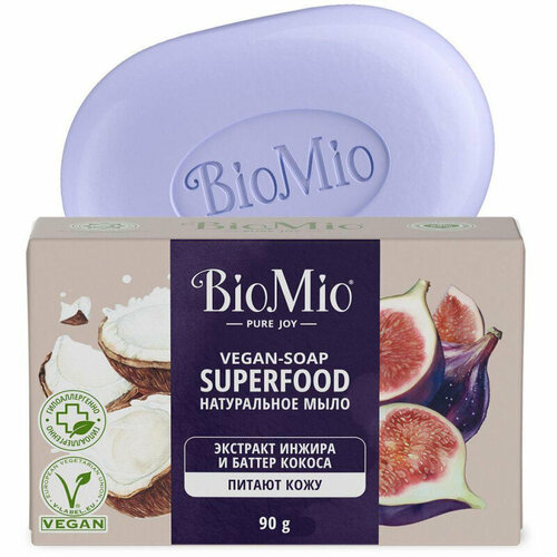 Комплект 6 штук, Мыло туалетное BioMio BIO-SOAP инжир и кокос, 90гр