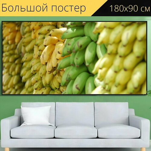 Большой постер "Бананы, фрукты, еда" 180 x 90 см. для интерьера