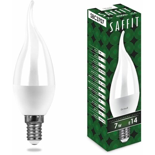 Лампа светодиодная LED 7вт Е14 белый матовая свеча на ветру | код. 55055 | FERON (10шт. в упак.)