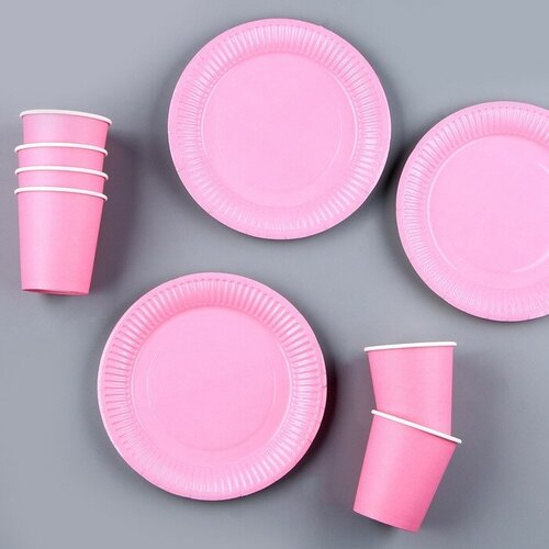 Страна Карнавалия Набор бумажной посуды: 6 тарелок, 6 стаканов, цвет розовый