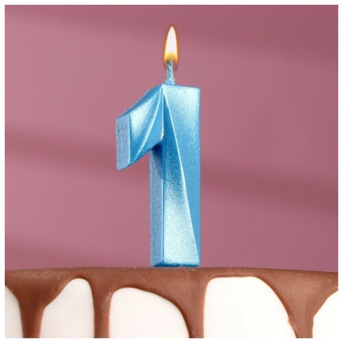 Свеча в торт "Грань", цифра "1", голубой металлик, 6,5 см (1шт.)