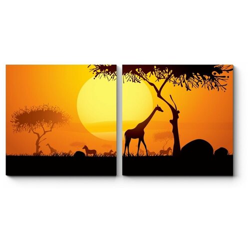 Модульная картина Великолепный африканский закат 90x45