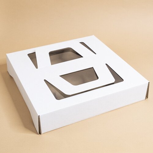 Упаковка коробка для пирога и пиццы с окнами и ручками БЕЛАЯ 31х31х6 см ГК 5 шт
