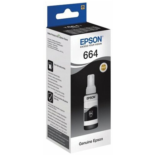 Чернила EPSON 664 (T6641) для СНПЧ Epson L100/L110/L200/L210/L300/L456/L550, черные, оригинальные, C13T66414A/198