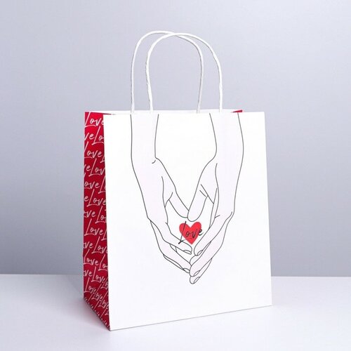 Пакет подарочный крафтовый Сердце, 22 x 25 x 12 см